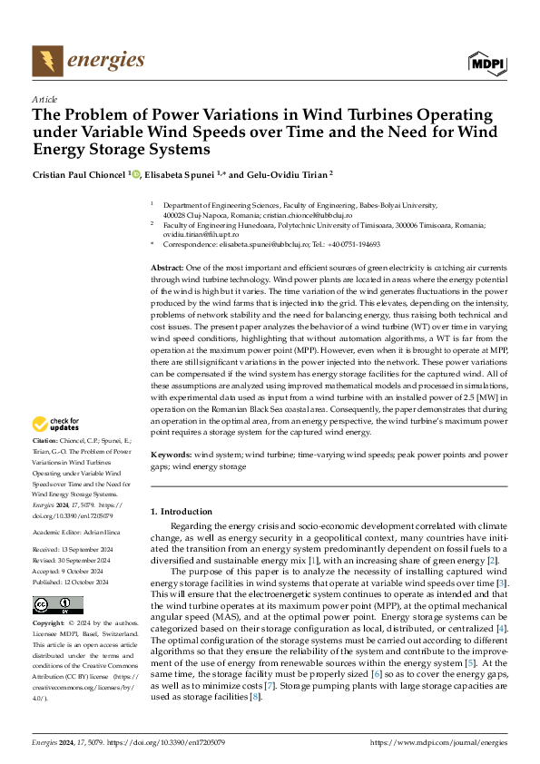 (PDF) The Problem of Power Variations in Wind Turbines Operating under ...