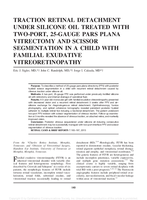 (PDF) Traction Retinal Detachment Under Silicone Oil Treated with Two ...