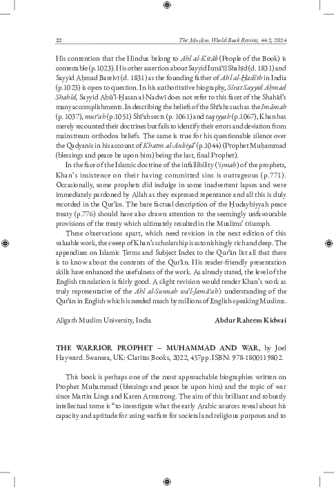 (PDF) Review of The Warrior Prophet by Joel Hayward