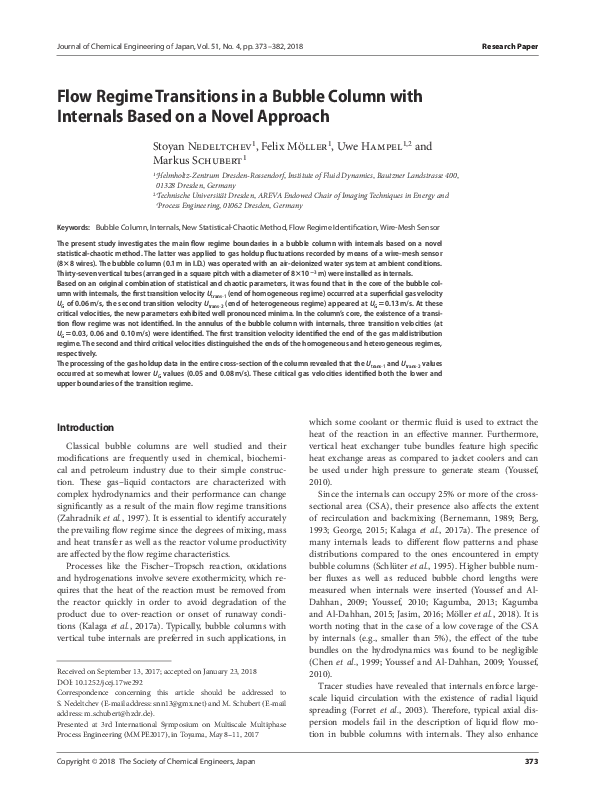 (PDF) Flow Regime Transitions in a Bubble Column with Internals Based ...
