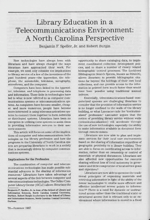 (PDF) Library Education in a Telecommunications Environment: A North ...
