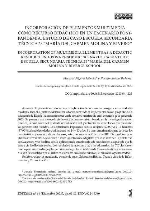(PDF) Incorporación de elementos multimedia como recurso didáctico en un escenario post-pandemia ...