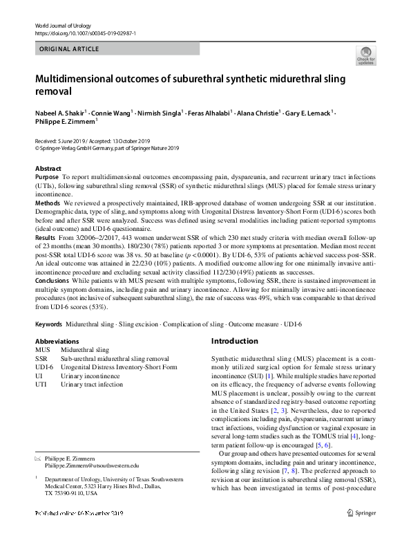 (PDF) Multidimensional outcomes of suburethral synthetic midurethral ...