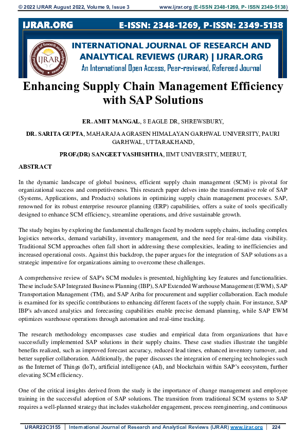 (PDF) Enhancing Supply Chain Management Efficiency with SAP Solutions