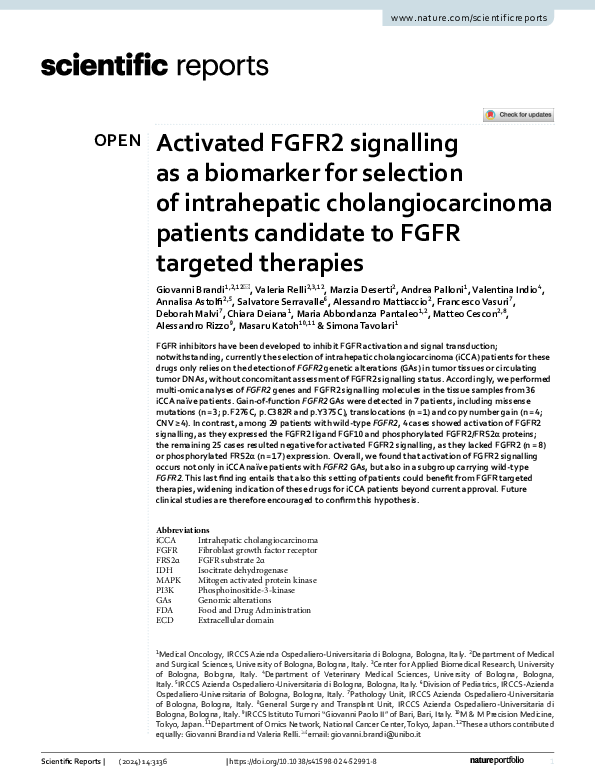 (PDF) Activated FGFR2 signalling as a biomarker for selection of intrahepatic cholangiocarcinoma ...