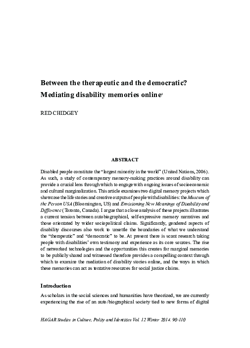 (PDF) Between the therapeutic and the democratic? Mediating disability ...