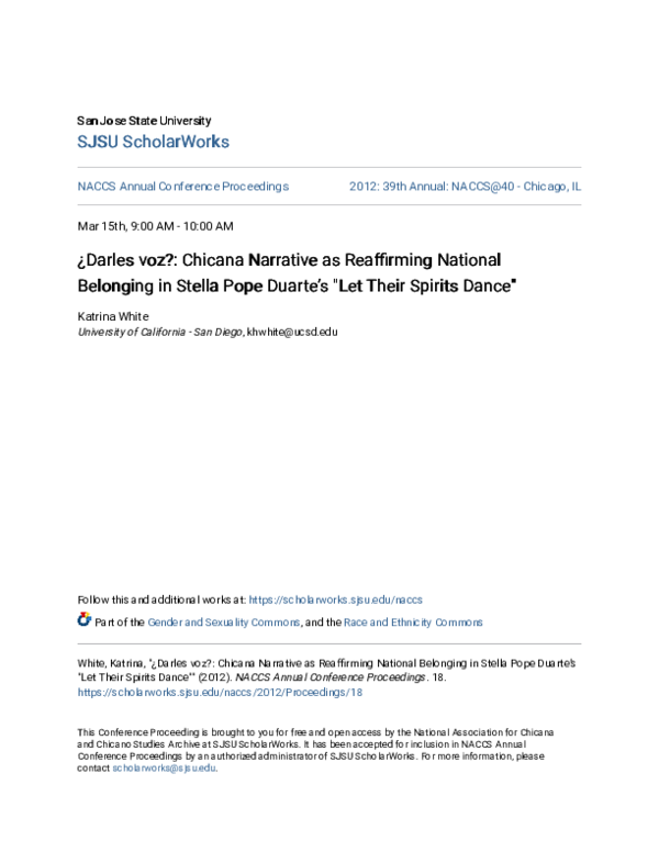 (PDF) ¿Darles voz?: Chicana Narrative as Reaffir ming National ...