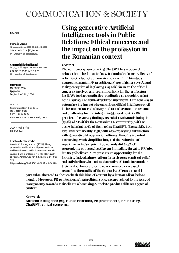 (PDF) Using generative Artificial Intelligence tools in Public Relations: Ethical concerns and ...