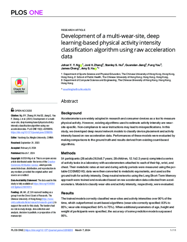 (PDF) Development of a multi-wear-site, deep learning-based physical activity intensity ...
