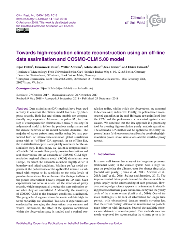 (PDF) Towards high-resolution climate reconstruction using an off-line ...