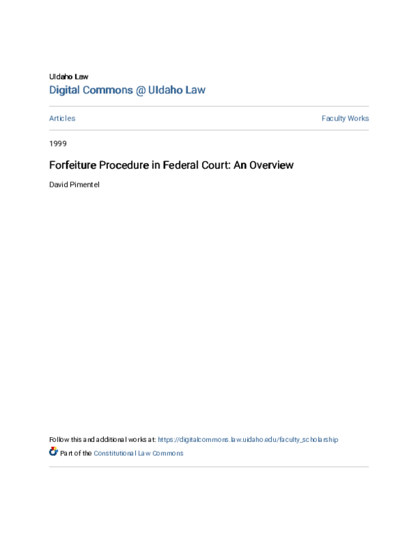 (PDF) Forfeiture Procedure in Federal Court: An Overview