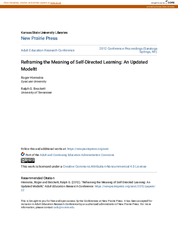 (PDF) Reframing the Meaning of Self-Directed Learning: An Updated Modeltt