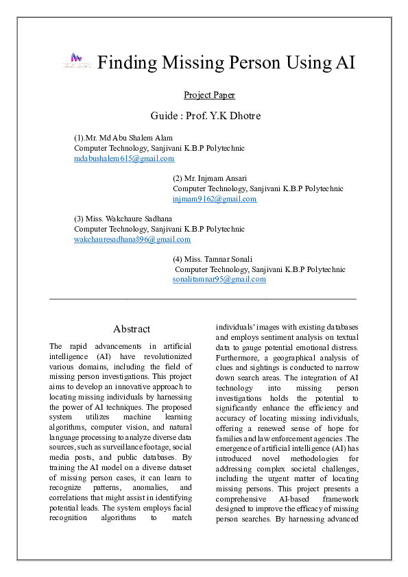 (PDF) Finding Missing Person Using AI
