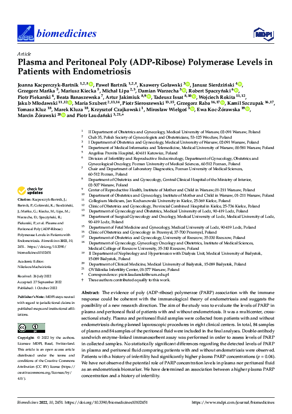 (PDF) Plasma and Peritoneal Poly (ADP-Ribose) Polymerase Levels in ...