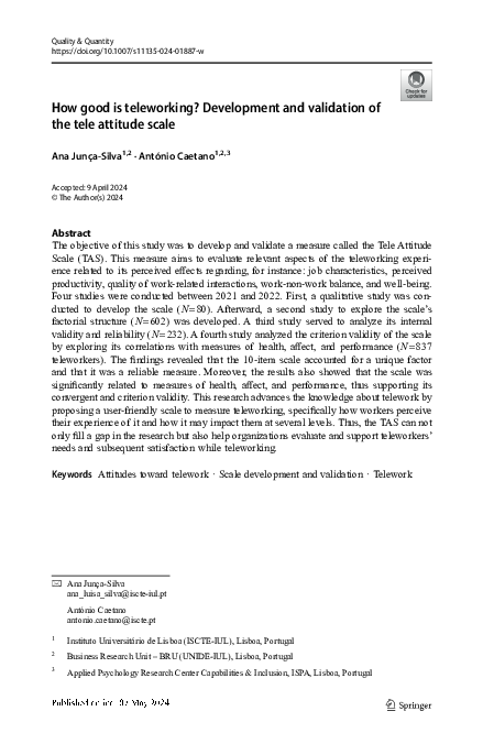 (PDF) How good is teleworking? Development and validation of the tele ...