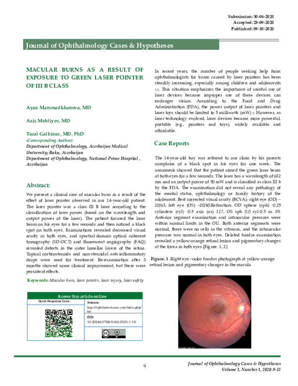 (PDF) Macular Burns as a Result of Exposure to Green Laser Pointer of ...