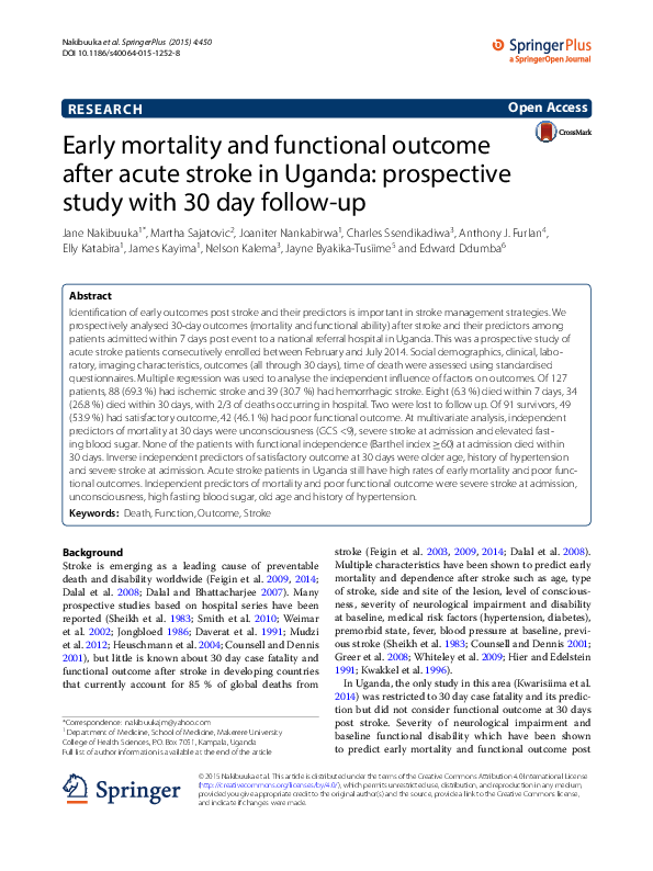 (PDF) Early mortality and functional outcome after acute stroke in ...