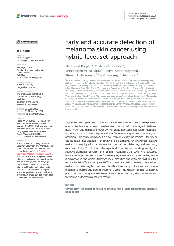 Pdf Early And Accurate Detection Of Melanoma Skin Cancer Using Hybrid Level Set Approach