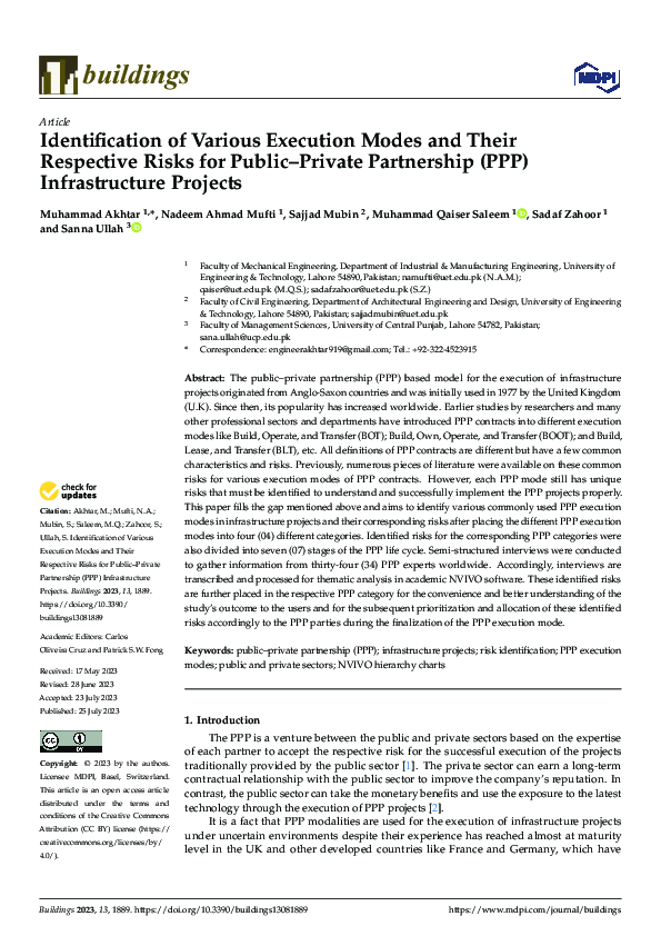 (PDF) Identification of Various Execution Modes and Their Respective Risks for Public–Private ...
