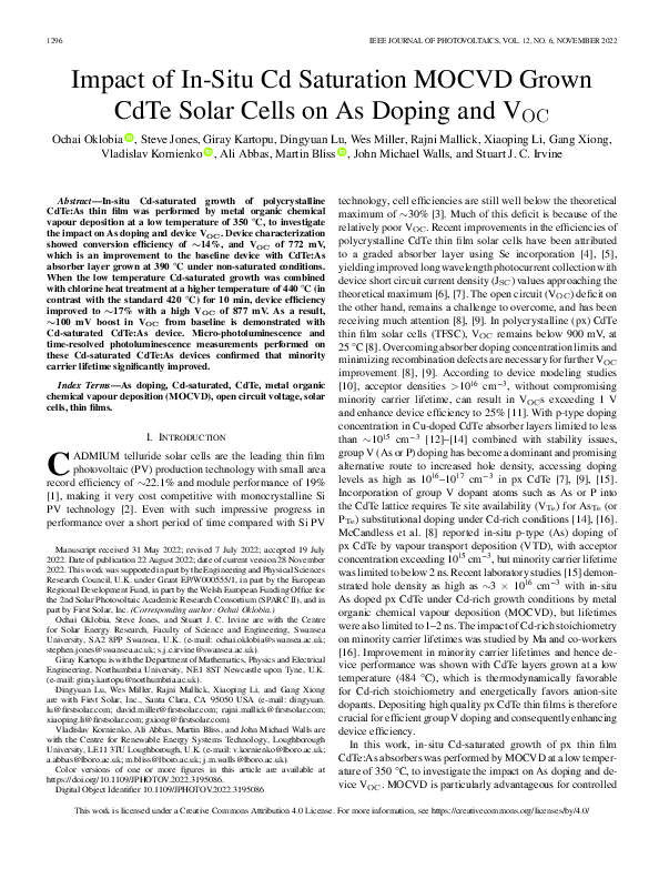 (PDF) Impact of In-Situ Cd Saturation MOCVD Grown CdTe Solar Cells on ...