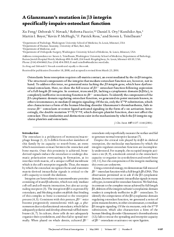 (PDF) A Glanzmann’s mutation in β3 integrin specifically impairs ...