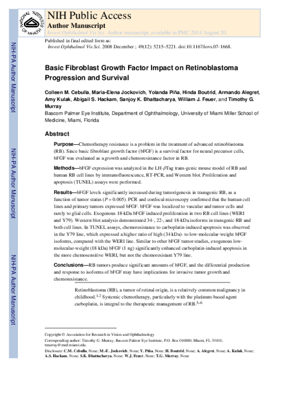 (PDF) Basic Fibroblast Growth Factor Impact on Retinoblastoma Progression and Survival