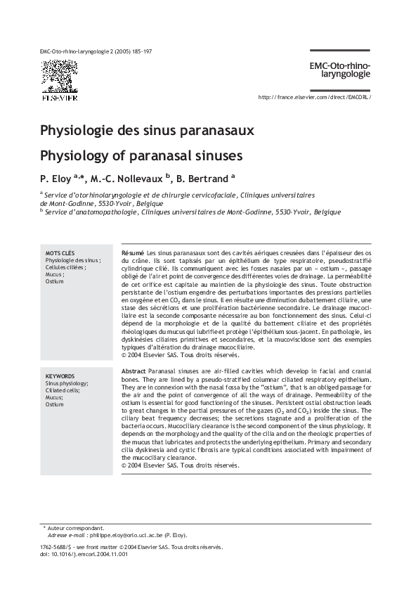 (PDF) Physiologie des sinus paranasaux