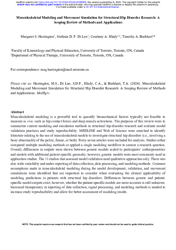 (PDF) Musculoskeletal Modeling and Movement Simulation for Structural Hip Disorder Research: A ...