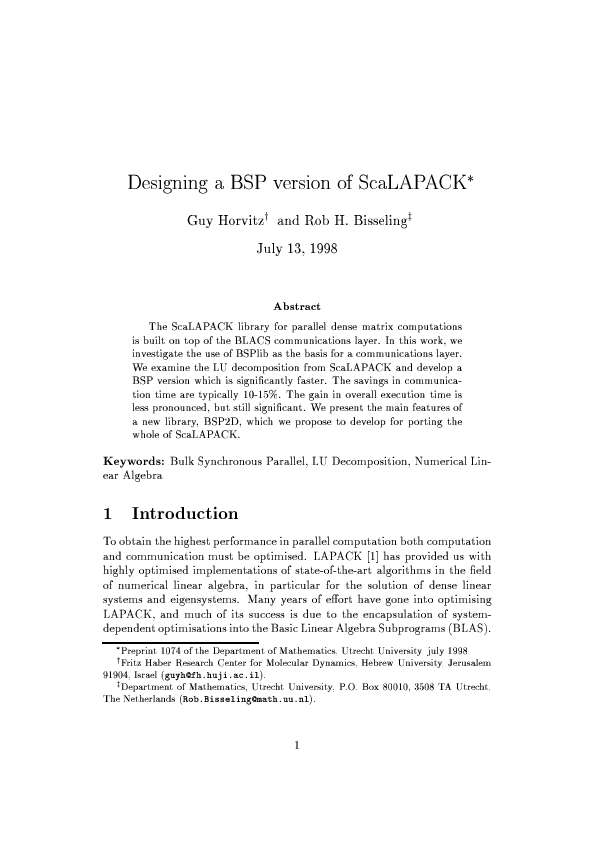 (PDF) Designing a BSP version of ScaLAPACK