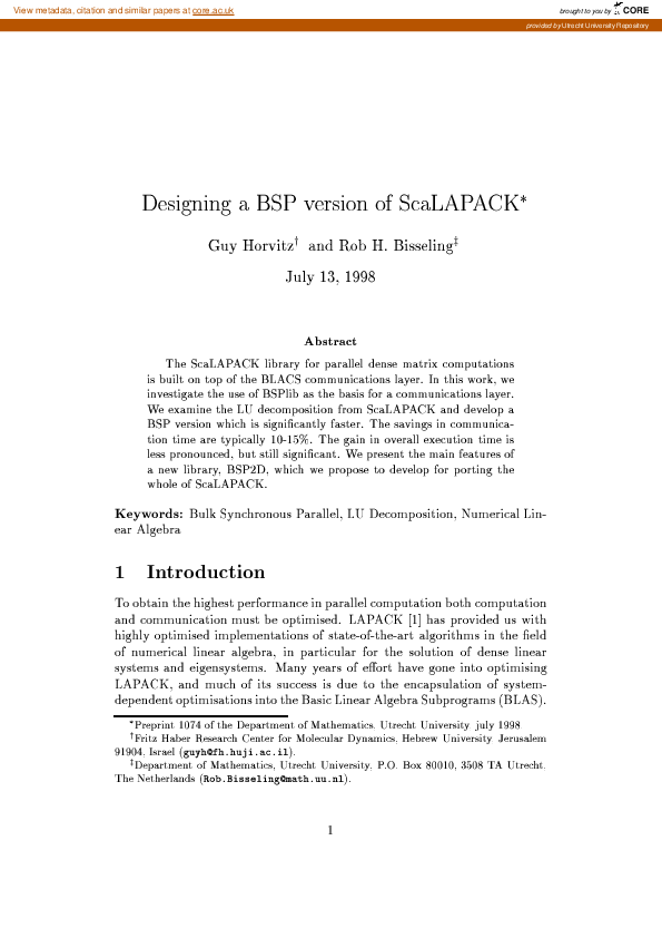 (PDF) Designing a BSP version of ScaLAPACK