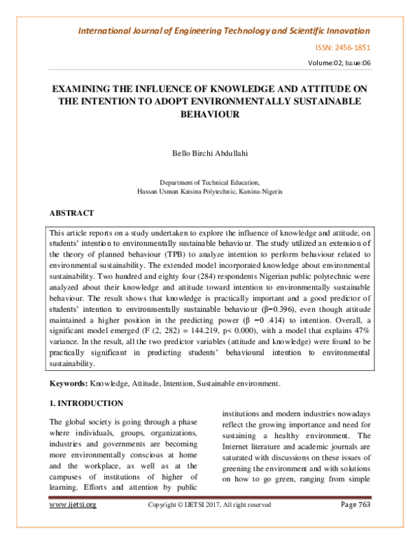 (PDF) Examining the Influence of Knowledge and Attitude on the ...