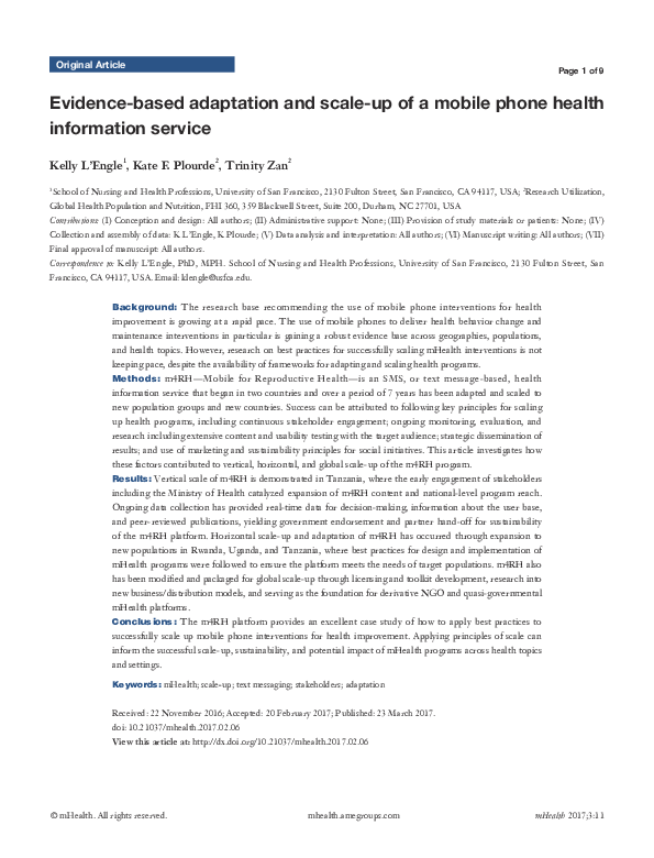(PDF) Evidence-based adaptation and scale-up of a mobile phone health ...