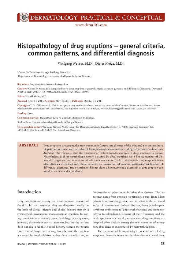 (PDF) Histopathology of drug eruptions - general criteria, common patterns, and differential ...