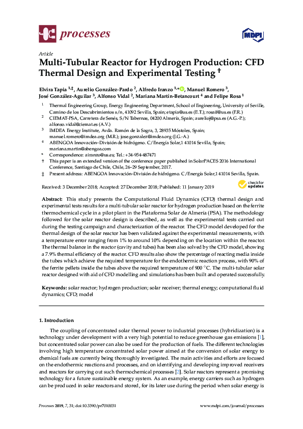 (PDF) Multi-Tubular Reactor for Hydrogen Production: CFD Thermal Design ...