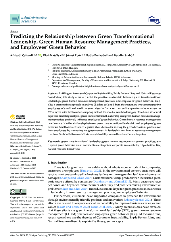 (PDF) Predicting the Relationship between Green Transformational Leadership, Green Human ...
