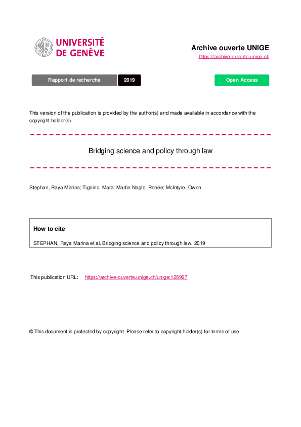 (PDF) Bridging science and policy through law (with Raya Stephan, Renée ...