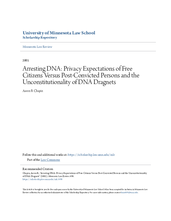 (PDF) Arresting DNA: Privacy Expectations of Free Citizens Versus Post ...