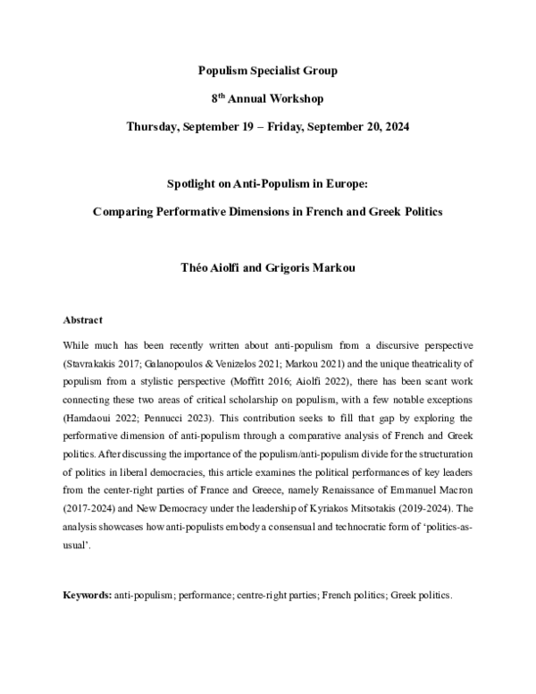(PDF) Spotlight on Anti-Populism in Europe: Comparing Performative ...