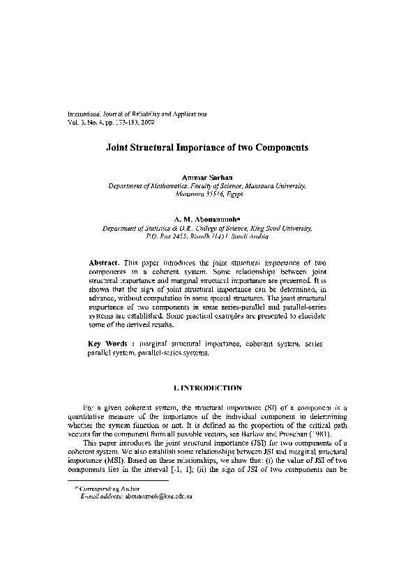 (PDF) Joint Structural Importance of two Components