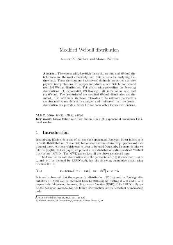 (PDF) Modified Weibull distribution (PDF) Modified Weibull distribution