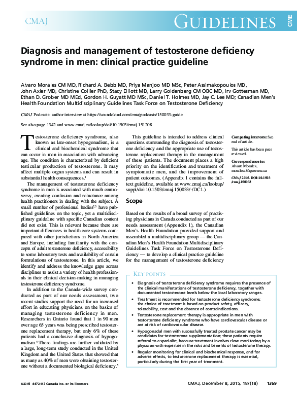 (PDF) Diagnosis and management of testosterone deficiency syndrome in ...