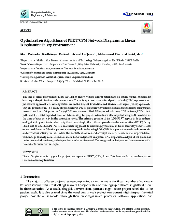 Pdf Optimization Algorithms Of Pertcpm Network Diagrams In Linear Diophantine Fuzzy