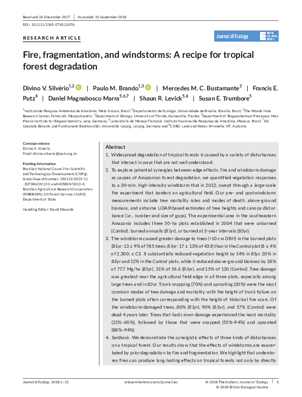 (PDF) Fire, fragmentation, and windstorms: A recipe for tropical forest ...