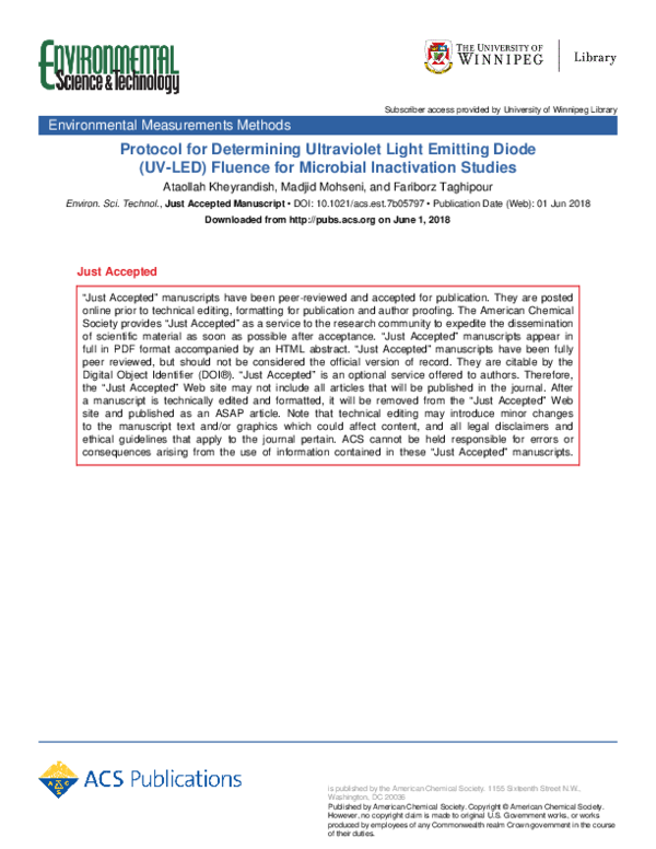 (PDF) Protocol for Determining Ultraviolet Light Emitting Diode (UV-LED) Fluence for Microbial ...