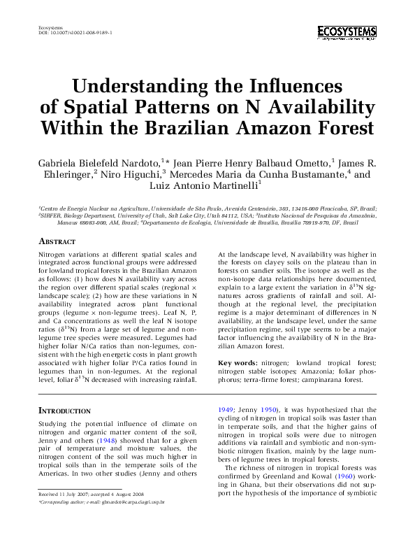 (PDF) Understanding the Influences of Spatial Patterns on N Availability Within the Brazilian ...