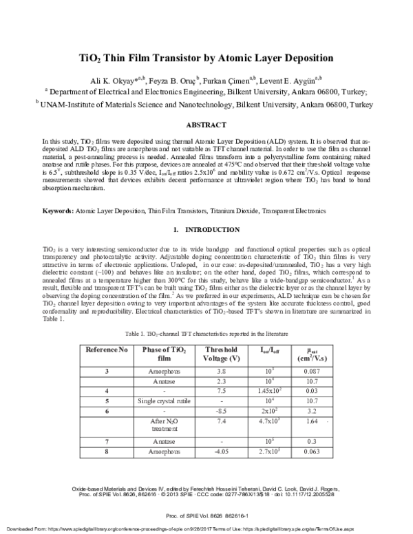 (PDF) TiO2thin film transistor by atomic layer deposition