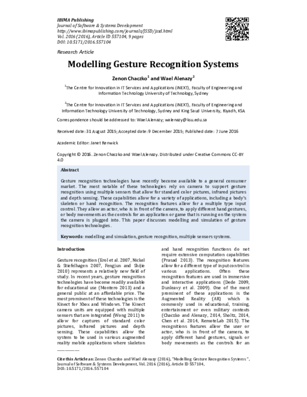 (PDF) Modelling Gesture Recognition Systems