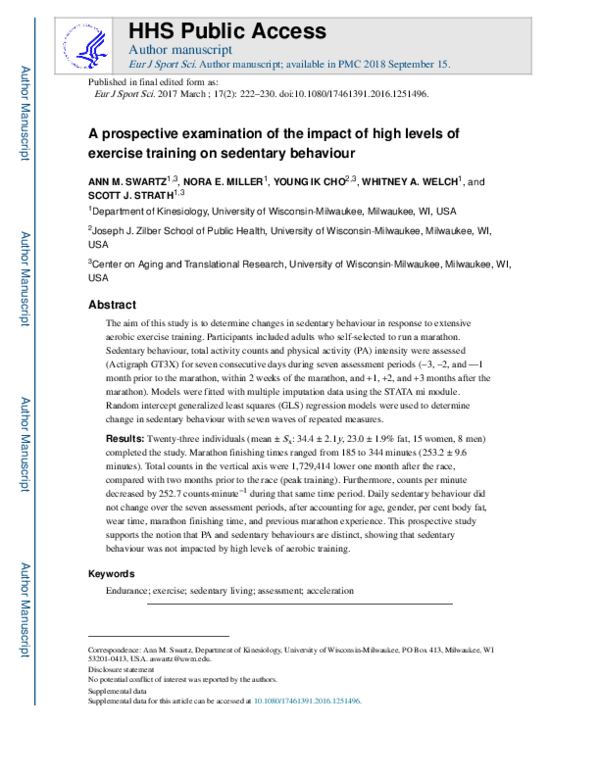 (PDF) A prospective examination of the impact of high levels of exercise training on sedentary ...