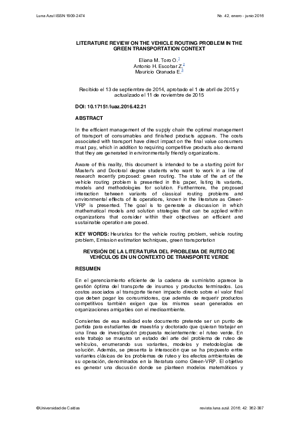 Pdf Literature Review On The Vehicle Routing Problem In The Green