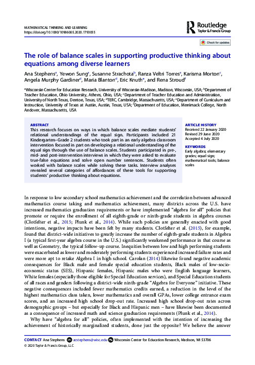 (PDF) The role of balance scales in supporting productive thinking ...